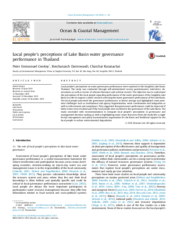 (PDF) Local people's perceptions of Lake Basin water governance ...