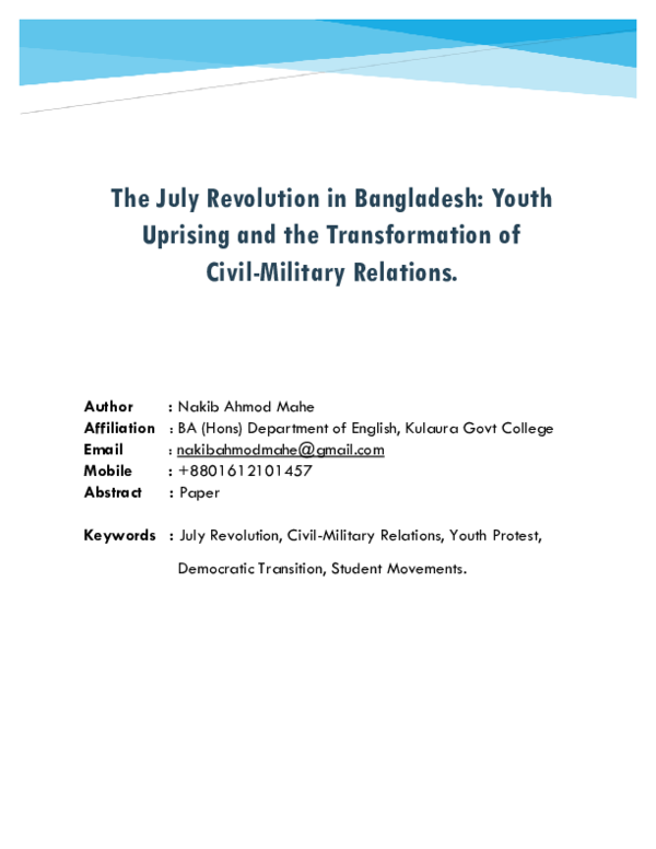 (PDF) The July Revolution in Bangladesh: Youth Uprising and the ...
