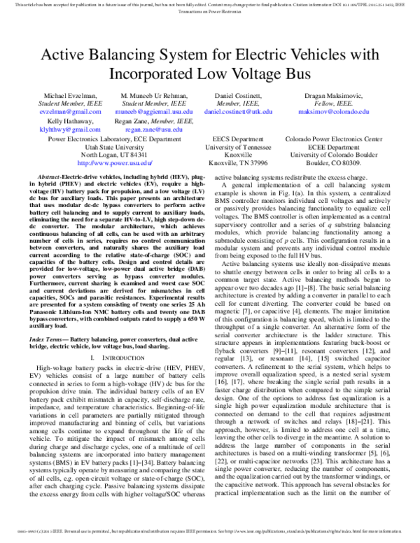 (PDF) Active balancing system for electric vehicles with incorporated ...