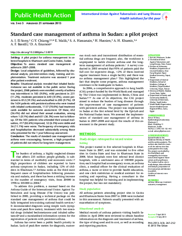 (PDF) Standard case management of asthma in Sudan: a pilot project