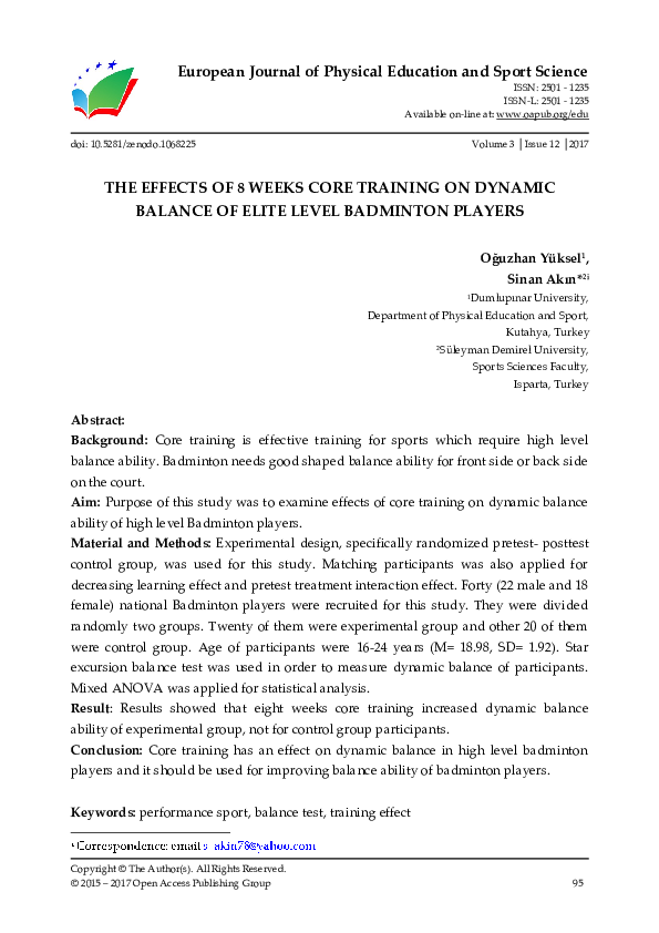 (PDF) The Effects of 8 Weeks Core Training on Dynamic Balance of Elite ...