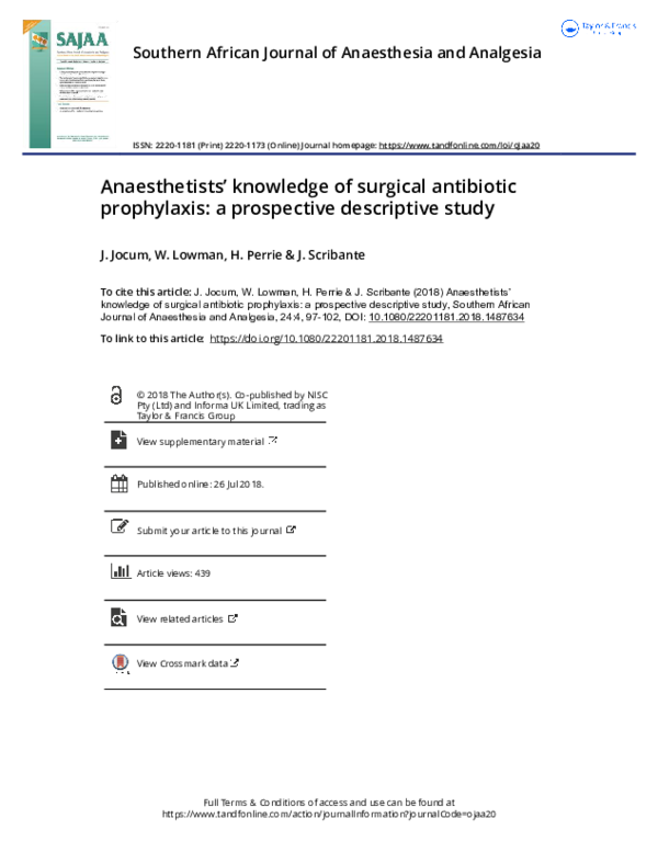 (PDF) Anaesthetists’ knowledge of surgical antibiotic prophylaxis: a ...