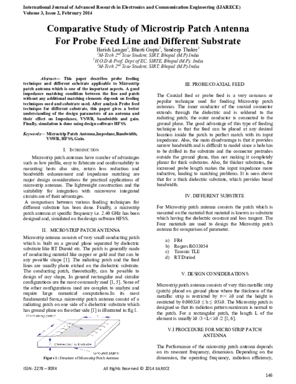 (PDF) Comparative Study of Microstrip Patch Antenna For Probe Feed Line ...