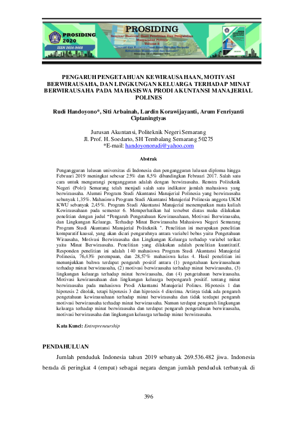 (PDF) Pengaruh Pengetahuan Kewirausahaan, Motivasi Berwirausaha, Dan Lingkungan Keluarga ...