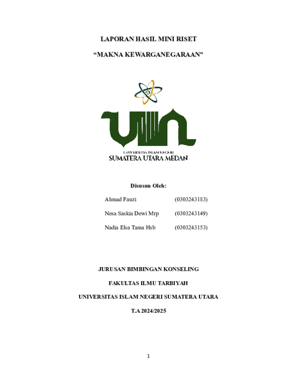 (PDF) LAPORAN HASIL MINI RISET "MAKNA KEWARGANEGARAAN" Disusun Oleh