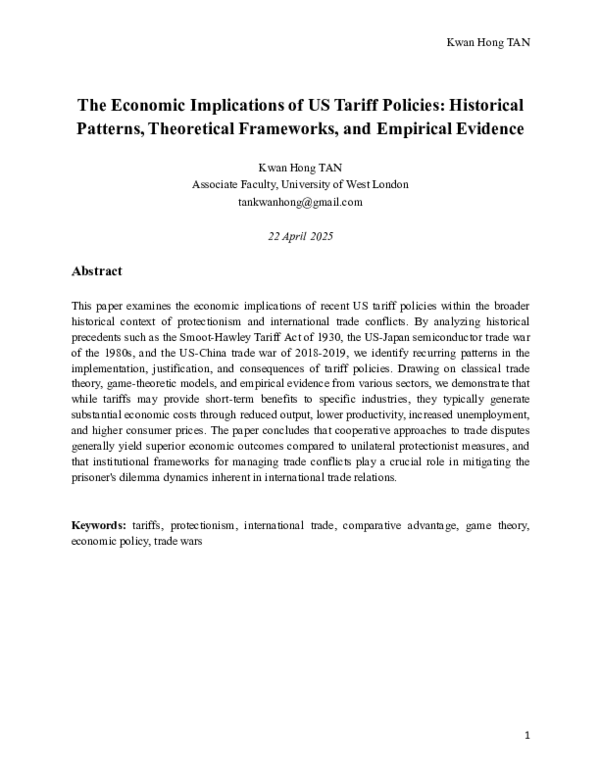 (PDF) The Economic Implications of US Tariff Policies: Historical ...