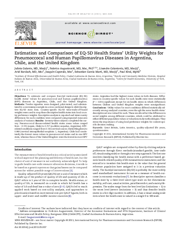 (PDF) Estimation and Comparison of EQ-5D Health States' Utility Weights ...