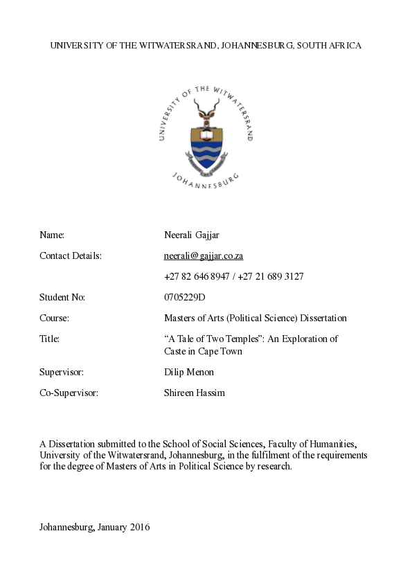 (PDF) Title: "A Tale of Two Temples": An Exploration of Caste in Cape ...
