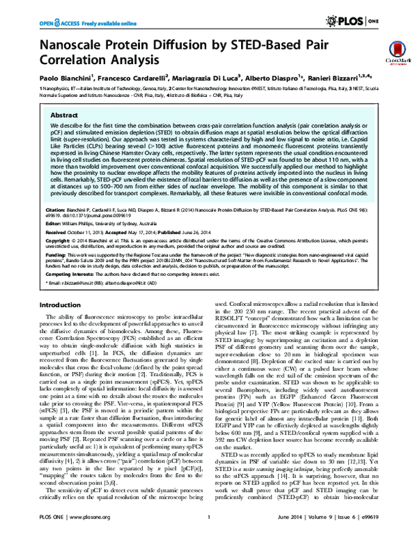 (PDF) Nanoscale Protein Diffusion by STED-Based Pair Correlation Analysis