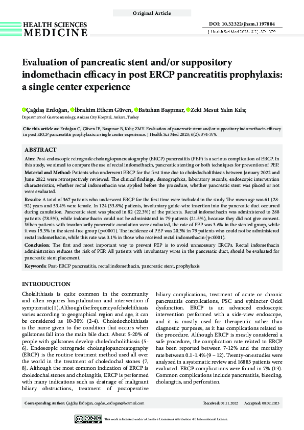 (PDF) Evaluation of pancreatic stent and/or suppository indomethacin ...