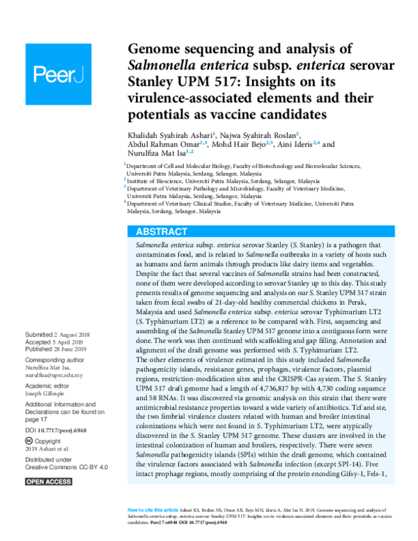 (PDF) Genome sequencing and analysis ofSalmonella entericasubsp ...