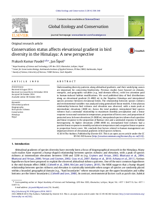 (PDF) Conservation status affects elevational gradient in bird ...