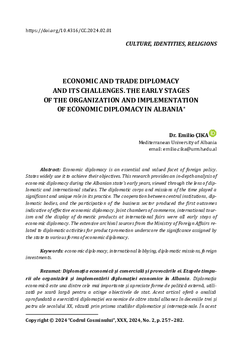 (PDF) ECONOMIC AND TRADE DIPLOMACY AND ITS CHALLENGES. THE EARLY STAGES ...