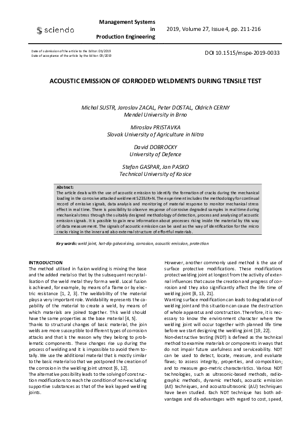 (PDF) Acoustic Emission of Corroded Weldments During Tensile Test