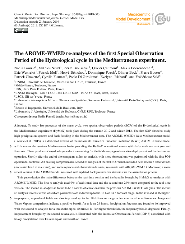 (PDF) The AROME-WMED re-analyses of the first Special Observation ...