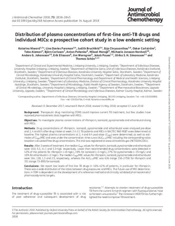 (PDF) Distribution of plasma concentrations of first-line anti-TB drugs ...