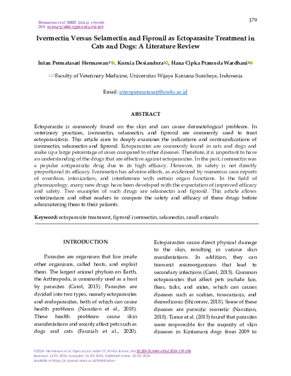 (PDF) Ivermectin Versus Selamectin and Fipronil as Ectoparasite ...