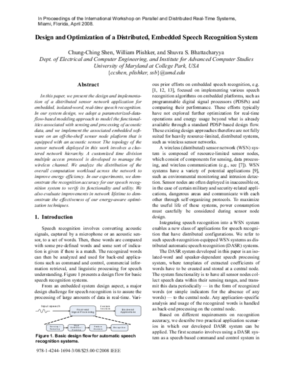 (PDF) Design and optimization of a distributed, embedded speech ...