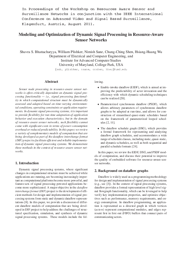 (PDF) Modeling and optimization of dynamic signal processing in ...
