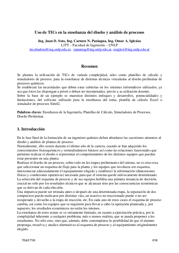(PDF) Uso de TICs en la enseñanza del diseño y análisis de procesos