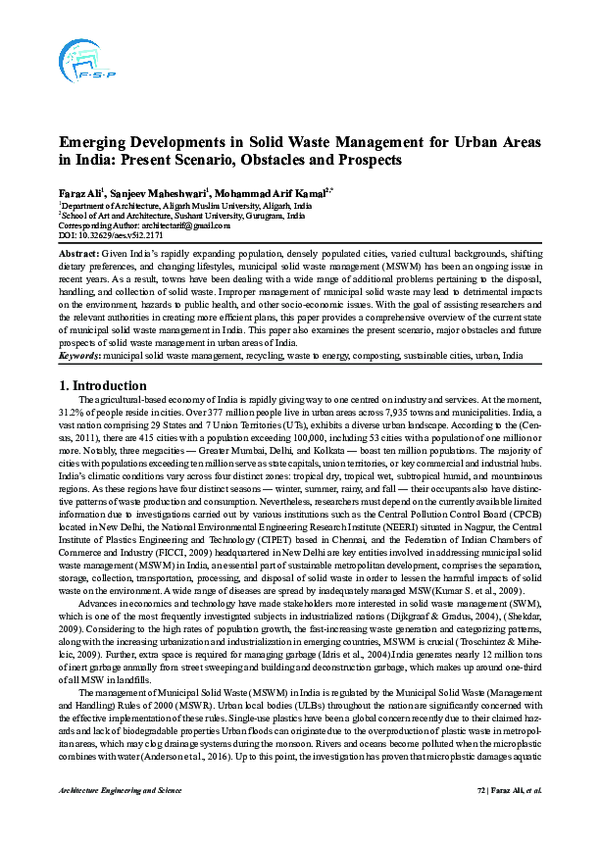 (PDF) Emerging Developments in Solid Waste Management for Urban Areas ...