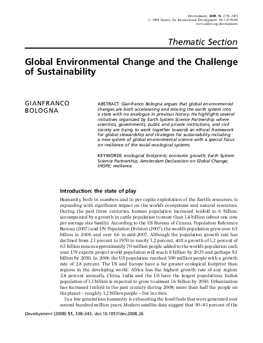(PDF) Global Environmental Change and the Challenge of Sustainability