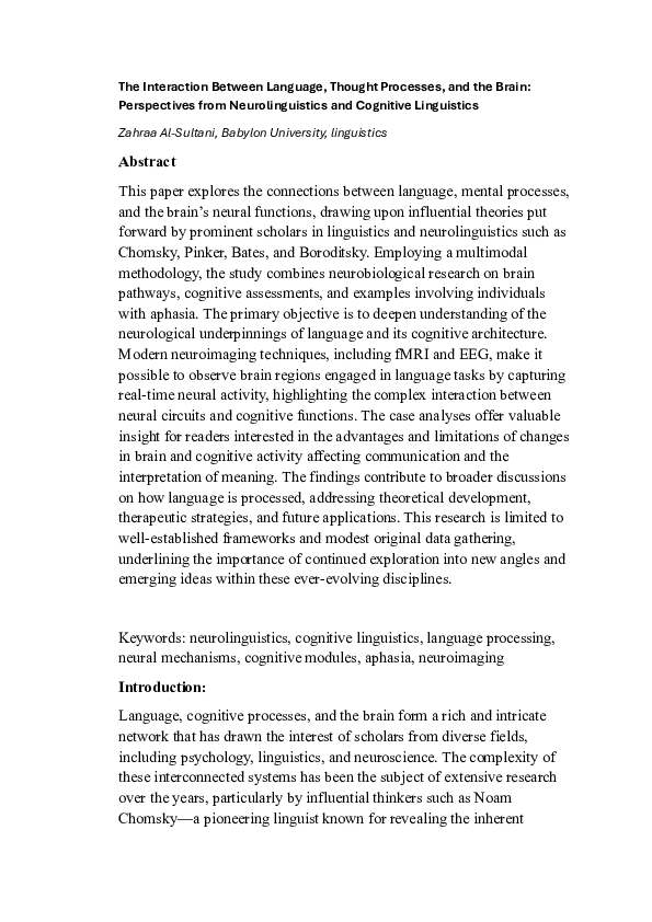 (PDF) The Interaction Between Language, Thought Processes, and the ...