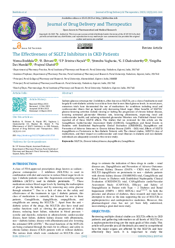 (PDF) The Effectiveness of SGLT2 Inhibitors in CKD Patients