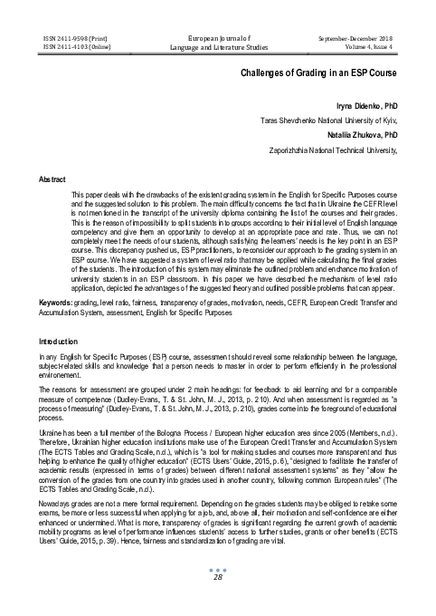(PDF) Challenges of Grading in an ESP Course