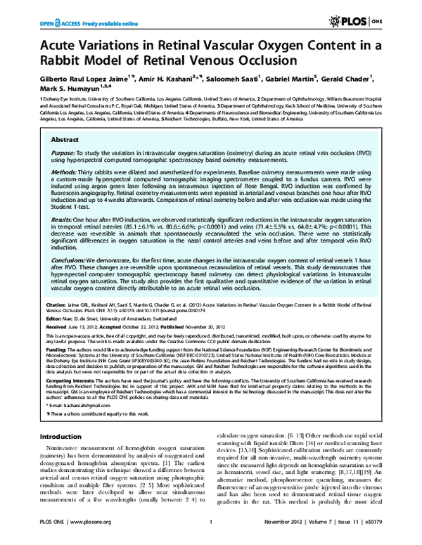 (PDF) Acute Variations in Retinal Vascular Oxygen Content in a Rabbit ...