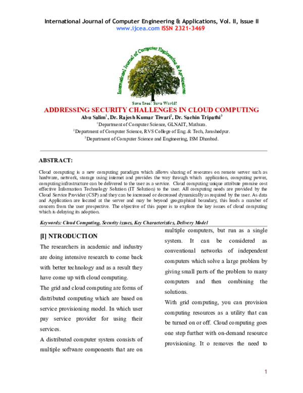 (PDF) Addressing Security Challenges in Cloud Computing