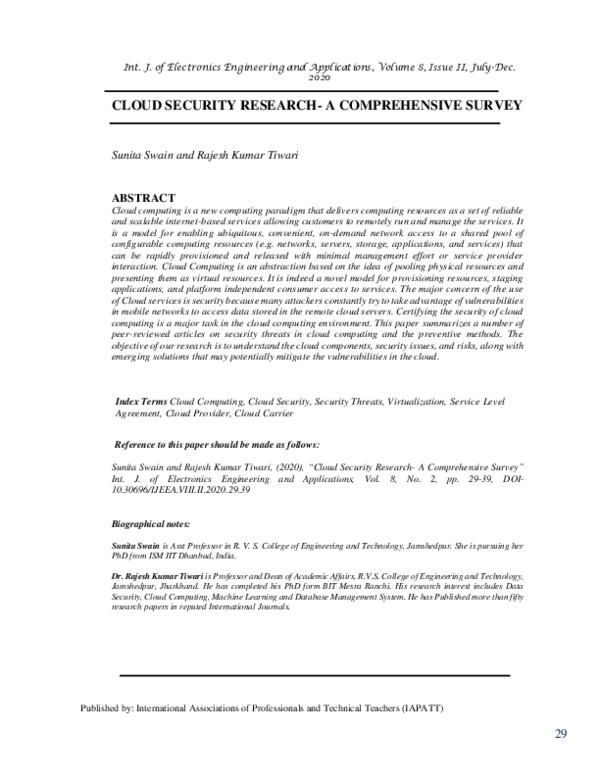 (PDF) Cloud Security Research- a Comprehensive Survey