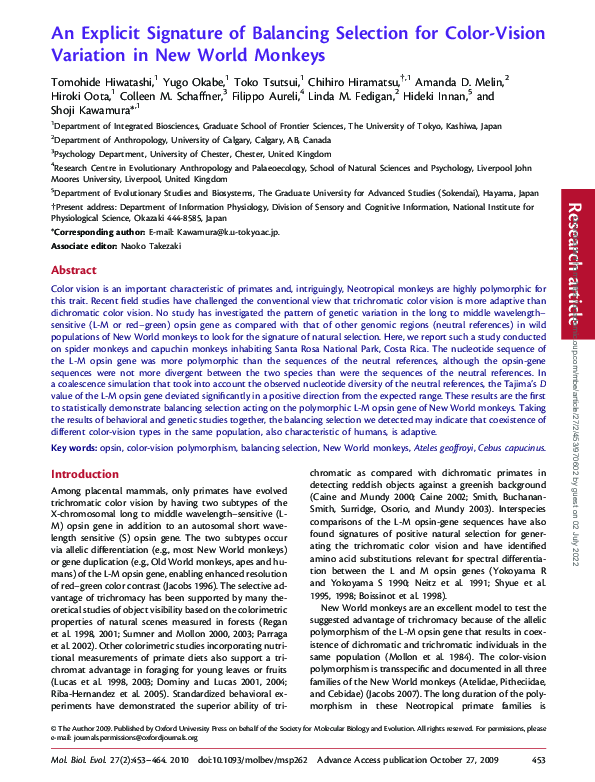 (PDF) An Explicit Signature of Balancing Selection for Color-Vision ...