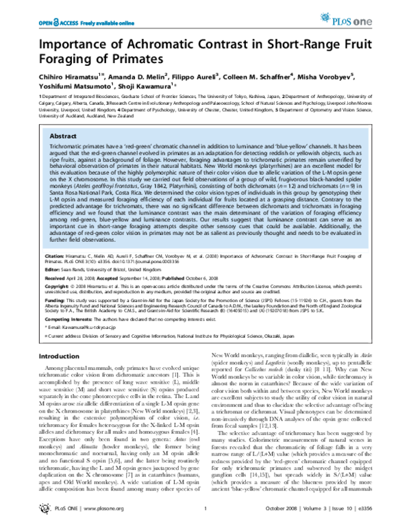(PDF) Importance of Achromatic Contrast in Short-Range Fruit Foraging ...
