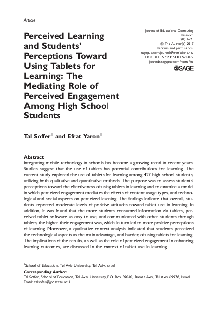 (PDF) Perceived Learning and Students’ Perceptions Toward Using Tablets for Learning: The ...