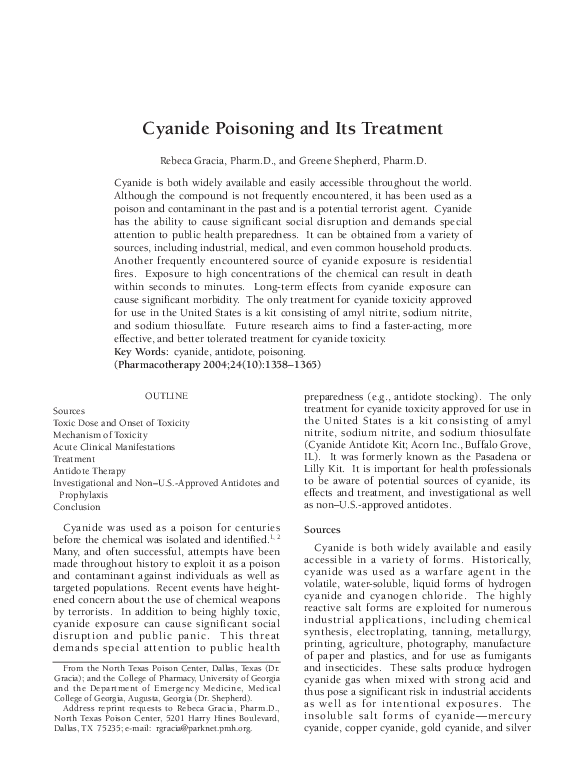 (PDF) Cyanide Poisoning and Its Treatment