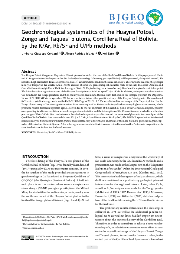 (PDF) Geochronological systematics of the Huayna Potosí, Zongo and Taquesi plutons, Cordillera ...