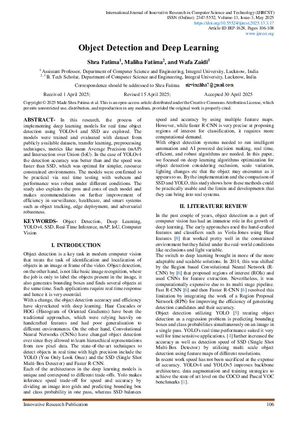 (PDF) Object Detection and Deep Learning