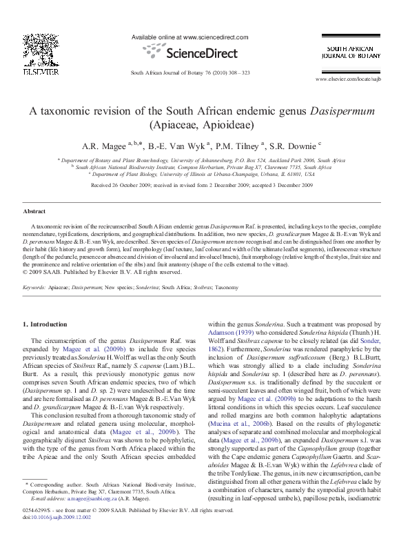 (PDF) A taxonomic revision of the South African endemic genus ...