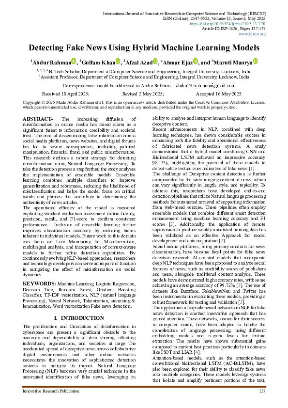(PDF) Detecting Fake News Using Hybrid Machine Learning Models