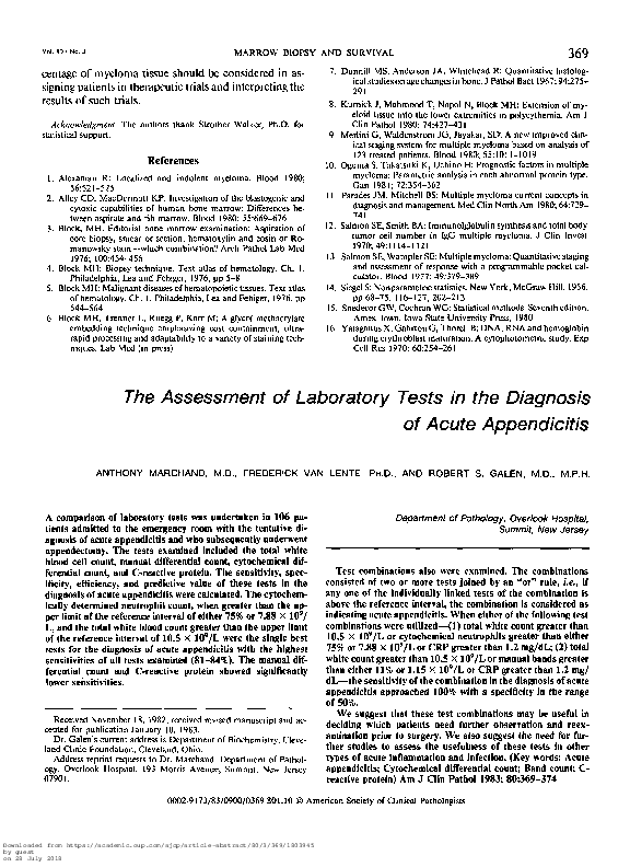 (PDF) The Assessment of Laboratory Tests in the Diagnosis of Acute ...