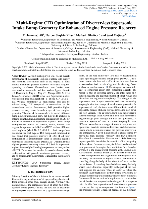 (PDF) Multi-Regime CFD Optimization of Diverter-less Supersonic Intake ...