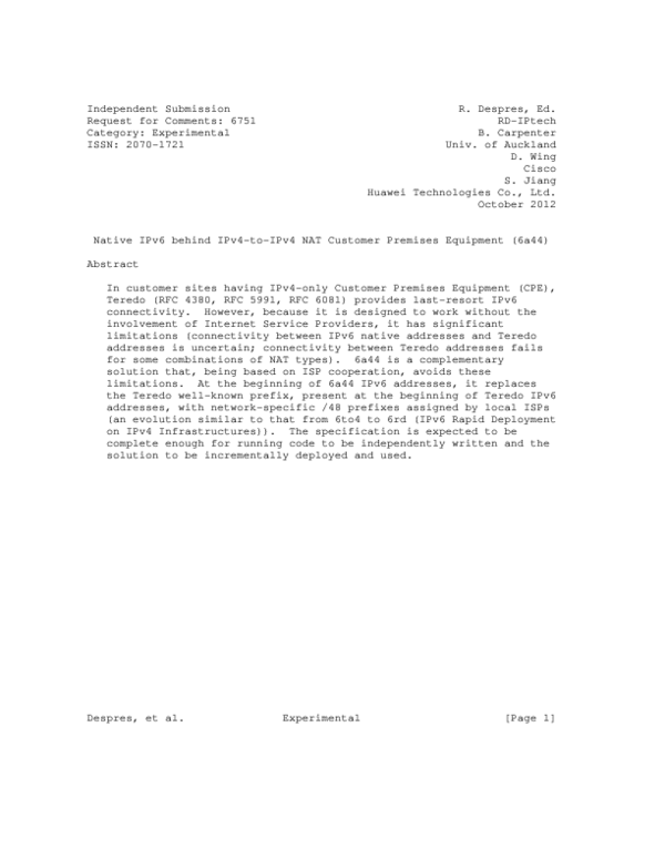 (PDF) Native IPv6 behind IPv4-to-IPv4 NAT Customer Premises Equipment ...