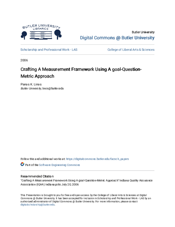 (PDF) Crafting A Measurement Framework Using A goal-Question-Metric ...