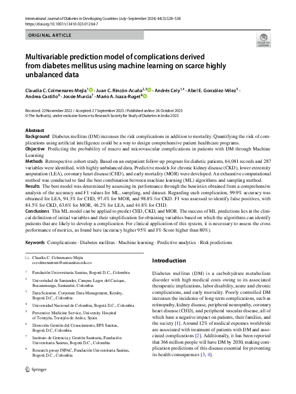 (PDF) Multivariable prediction model of complications derived from ...