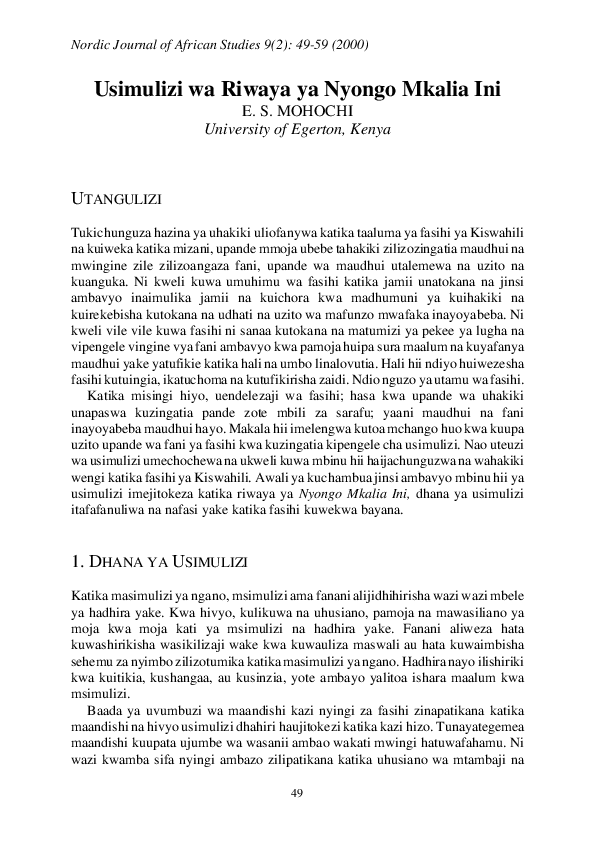 (PDF) Usimulizi wa Riwaya ya Nyongo Mkalia Ini