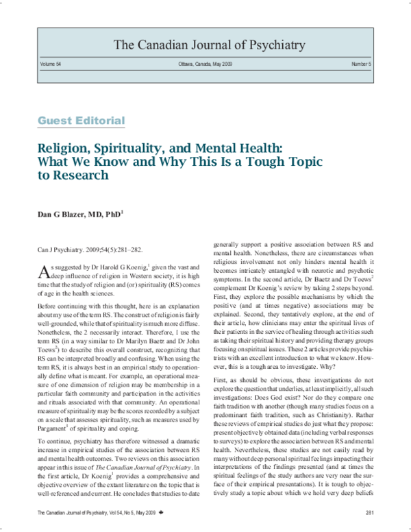 (PDF) Religion, spirituality, and mental health: what we know and why ...