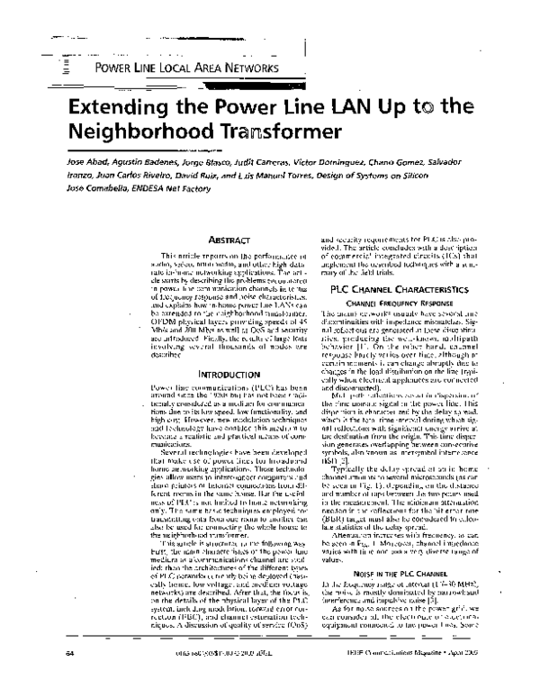 (PDF) Extending the power line LAN up to the neighborhood transformer