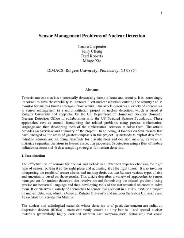 (PDF) Sensor Management Problems of Nuclear Detection