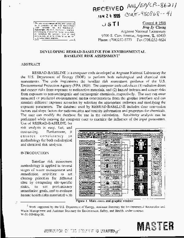 (PDF) Developing RESRAD-BASELINE for environmental baseline risk assessment